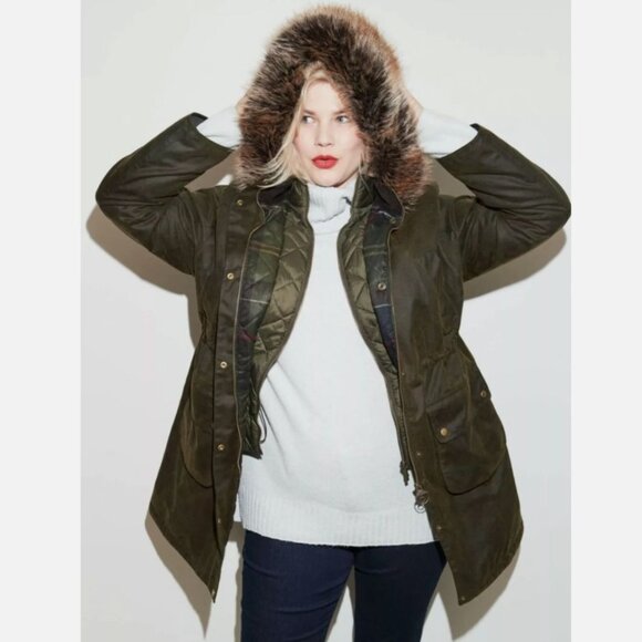 Barbour | Jackets & Coats | Barbour Thrunton Waxed Cotton Parka Faux Fur Detachable Hood Olive ...